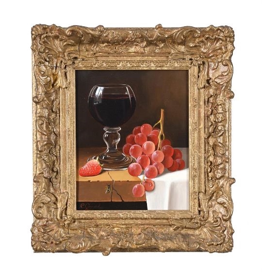 Philip Gerrard | STILL LIFE OF GRAPES, STRAWBERRY AND A GLASS OF RED ...