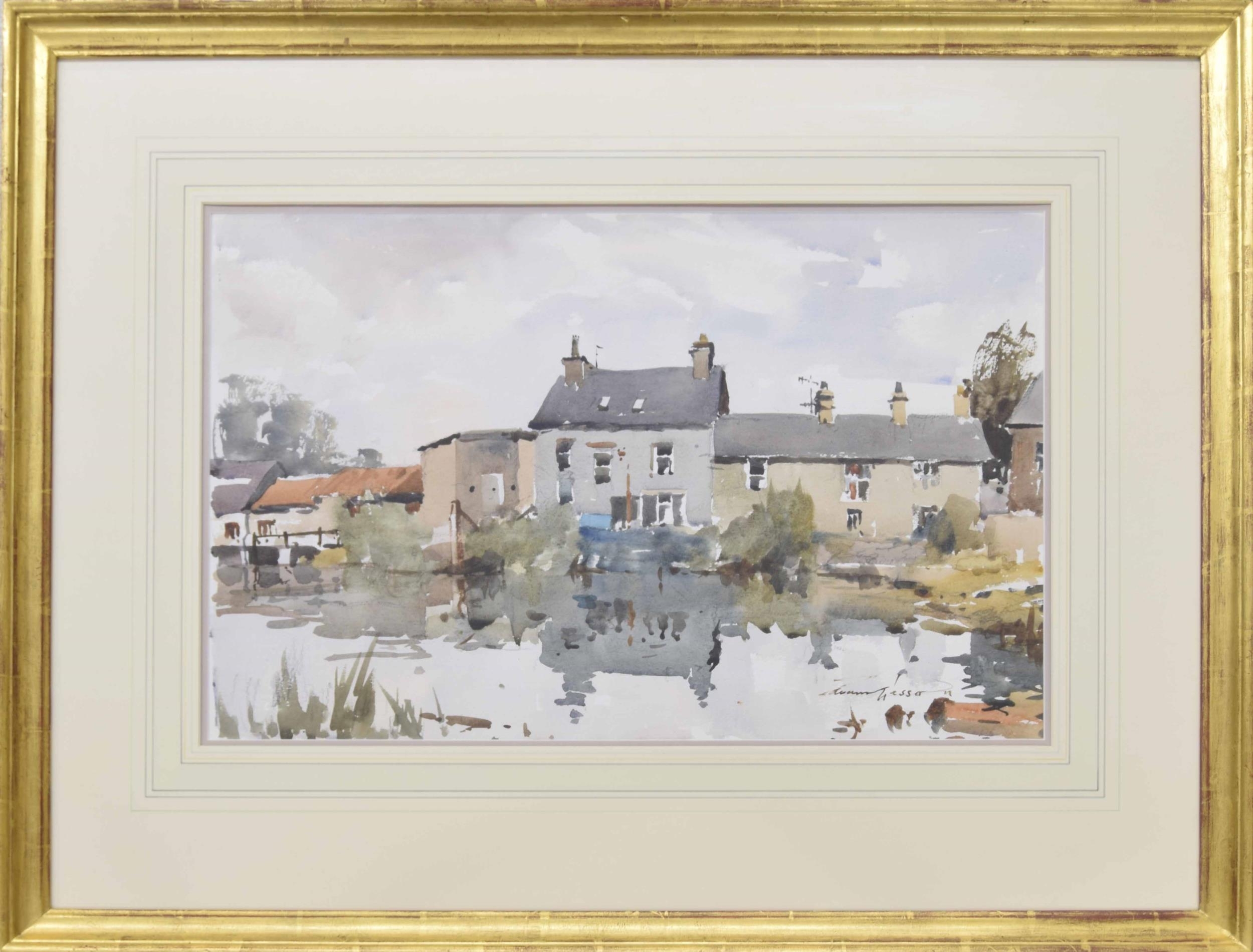 Edward Wesson | Houses beside a pond | MutualArt