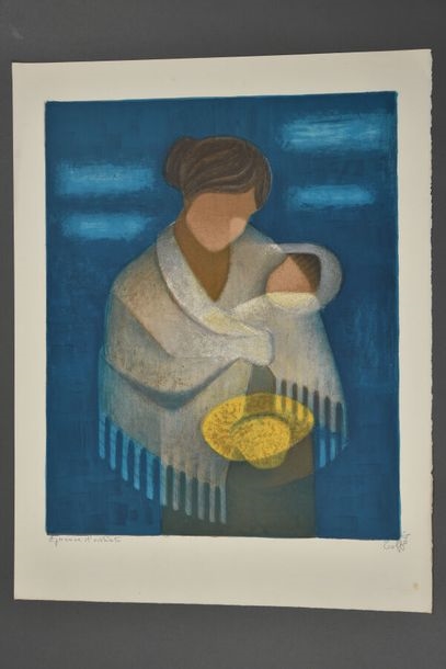 Louis Toffoli | Seated figure. Woman with shawl and child. Maternity ...