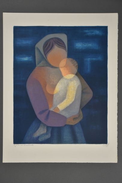 Louis Toffoli | Seated figure. Woman with shawl and child. Maternity ...