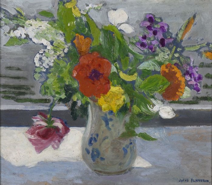 Jules Flandrin | Still life with a bouquet of flowers in a vase ...