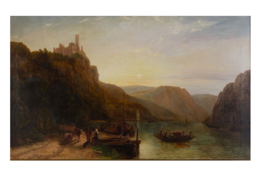J. L. Vychan | Rhine landscape with figures and boats | MutualArt