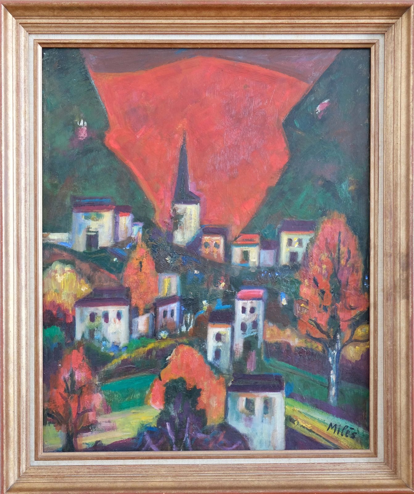 Marcel Miles | Le village au ciel rouge | MutualArt