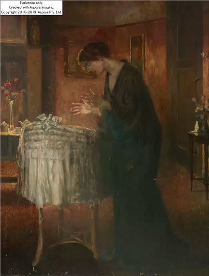 Alfred Stevens | An interior with a woman by a cradle | MutualArt