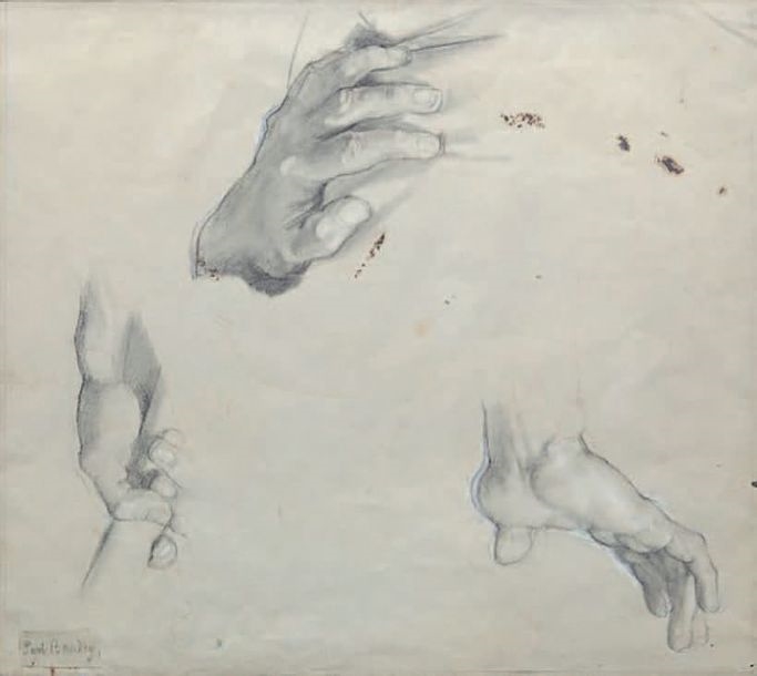 Paul Baudry | Studies of hands Drawing in black pencil and stump ...