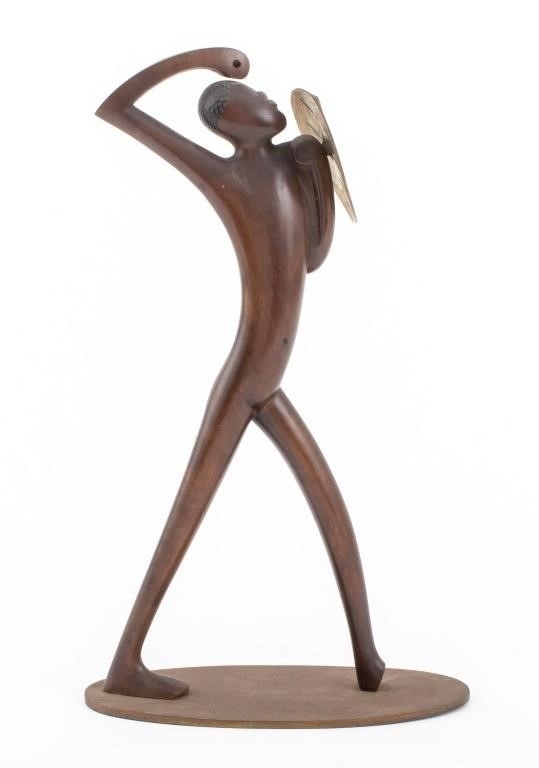 Karl Hagenauer | Hagenauer Manner Wood Shield Wielder Sculpture | MutualArt
