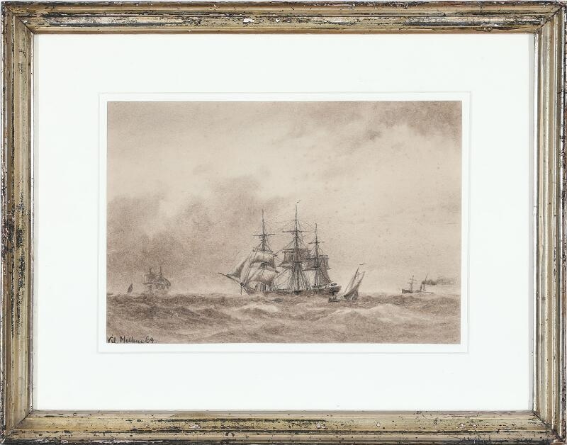 Vilhelm Melbye | Seascape with sailing ships (1864) | MutualArt