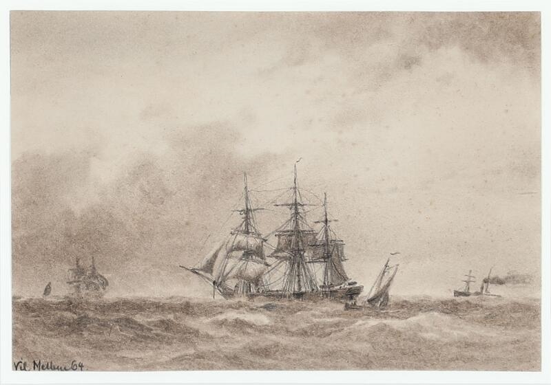 Vilhelm Melbye | Seascape with sailing ships (1864) | MutualArt
