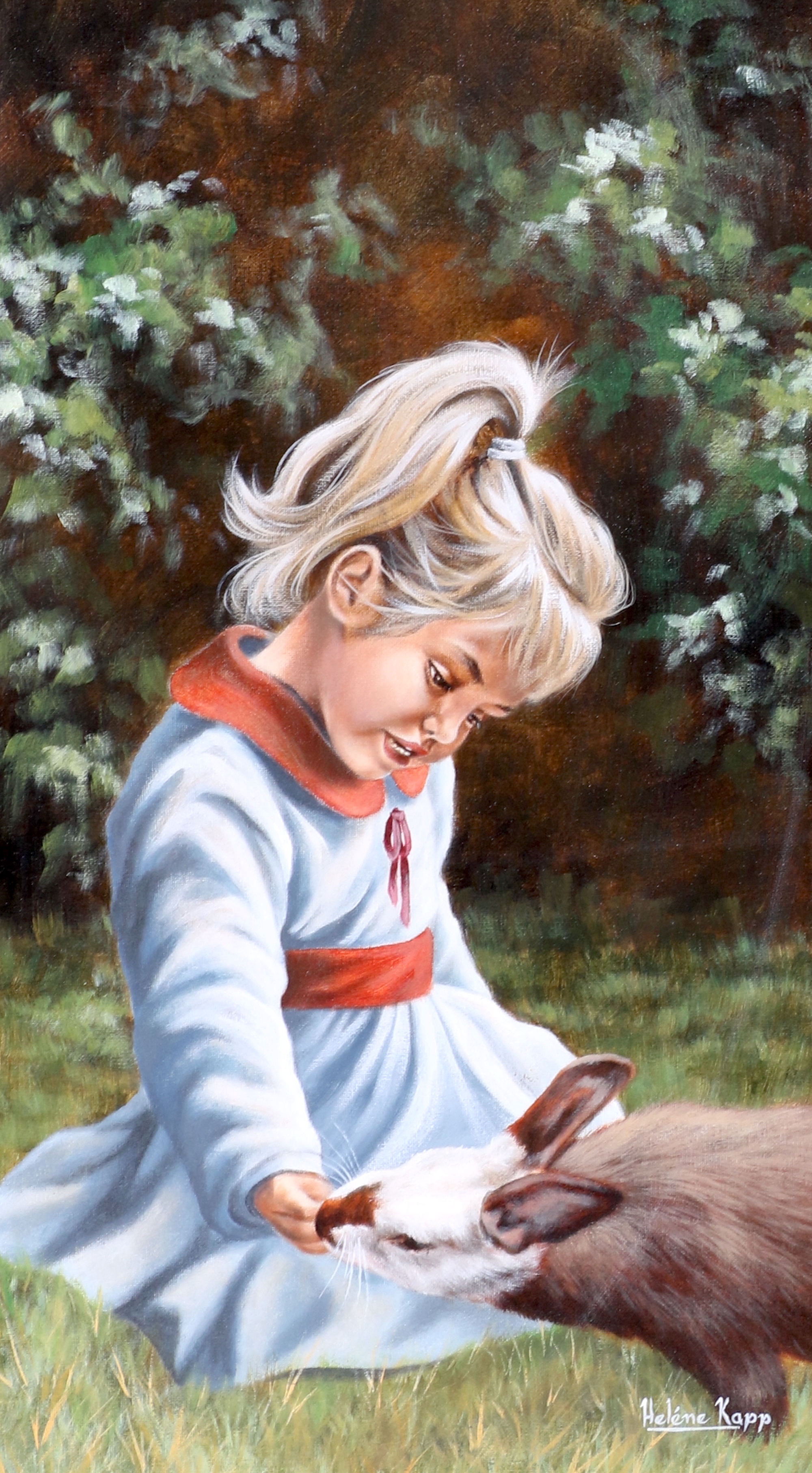 Helen Kapp | GIRL FEEDING A BUNNY | MutualArt