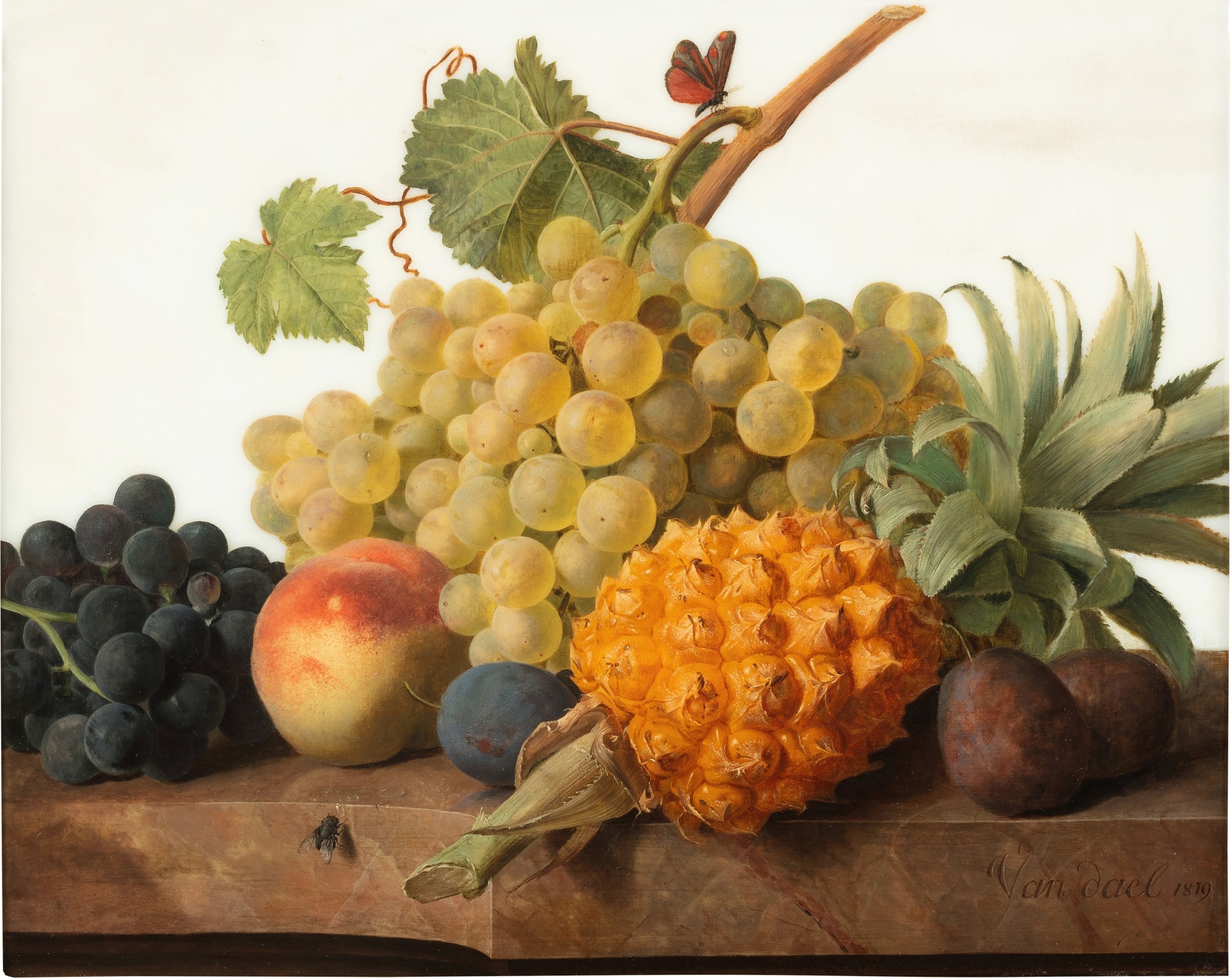 Jan Frans van Dael | Roses in a bulbous vase on a marble entablature ...