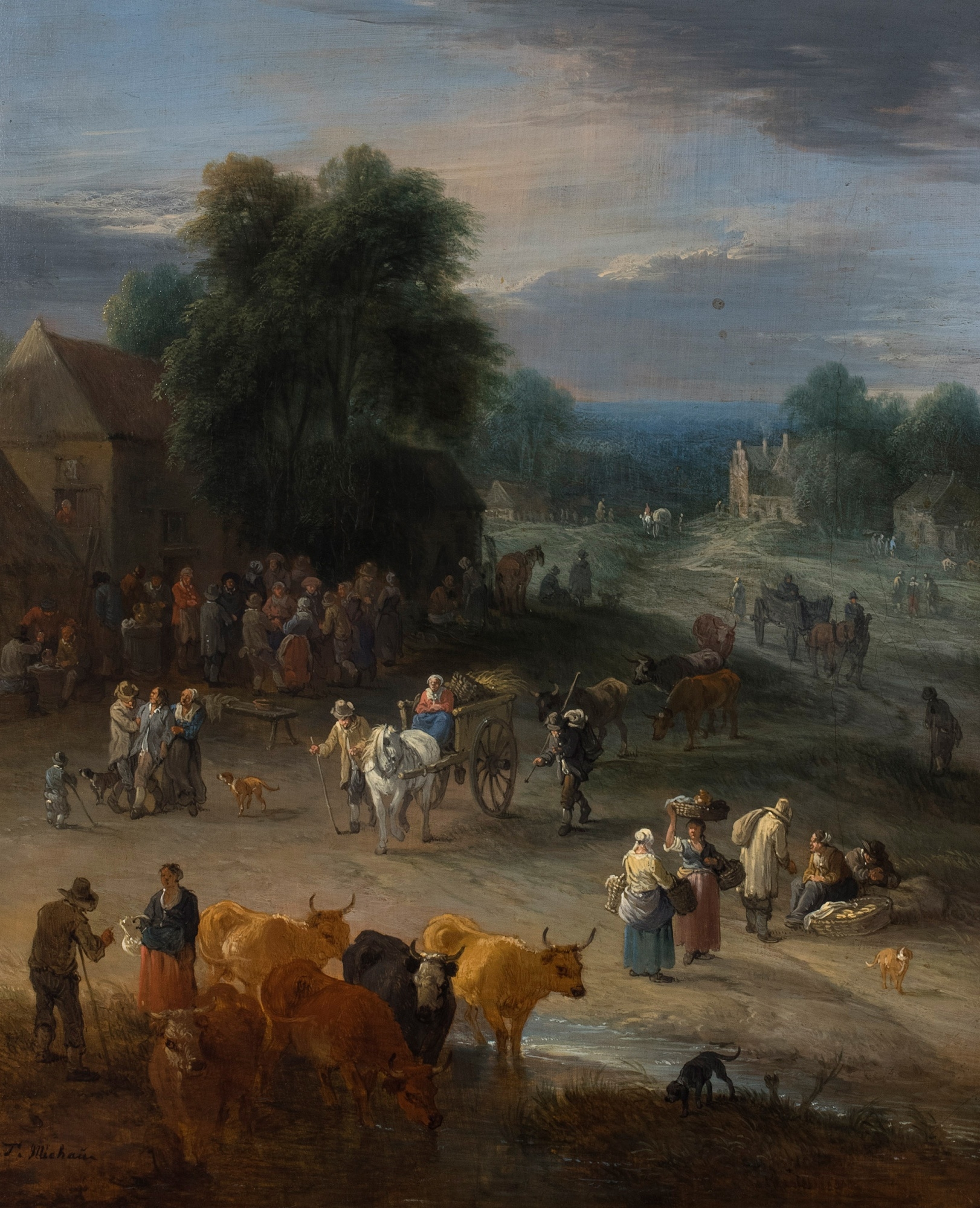 Theobald Michau | Landscape with peasants and herd at the edge of a ...