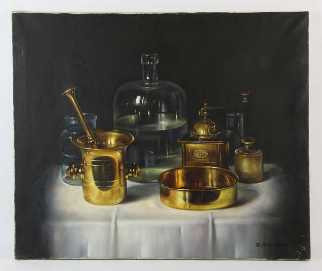 Gyula Paksy | still life with brass items | MutualArt