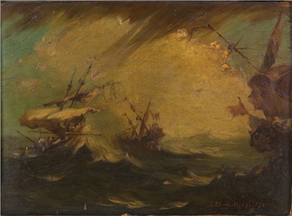 Mario Melo | STREAM WITH BOATS AND FIGURES | MutualArt