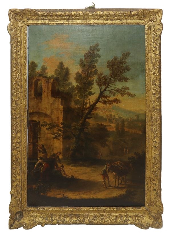 Francesco Zuccarelli | Landscape with trees and characters at work ...