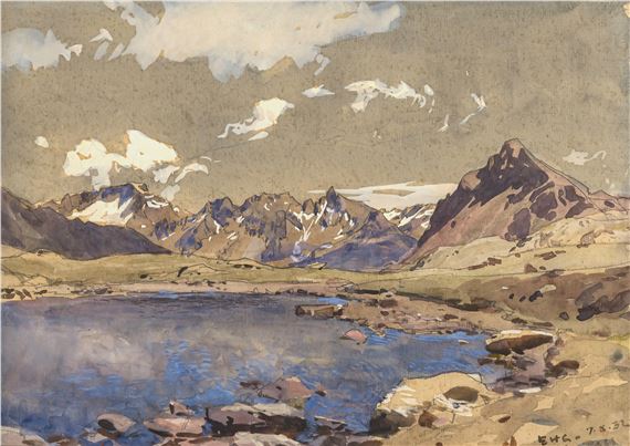 Edward Harrison Compton | Mountain farm with view of the Cima of Solda ...