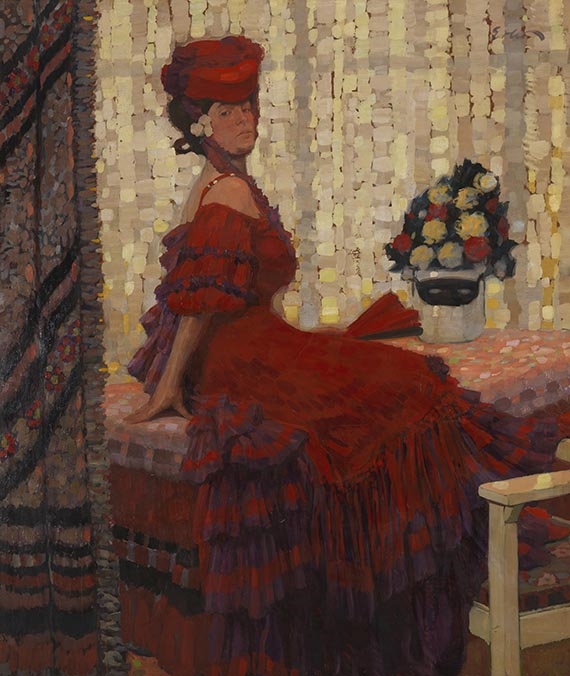 Fritz Erler | Domino (Dame in Rot) (1907) | MutualArt