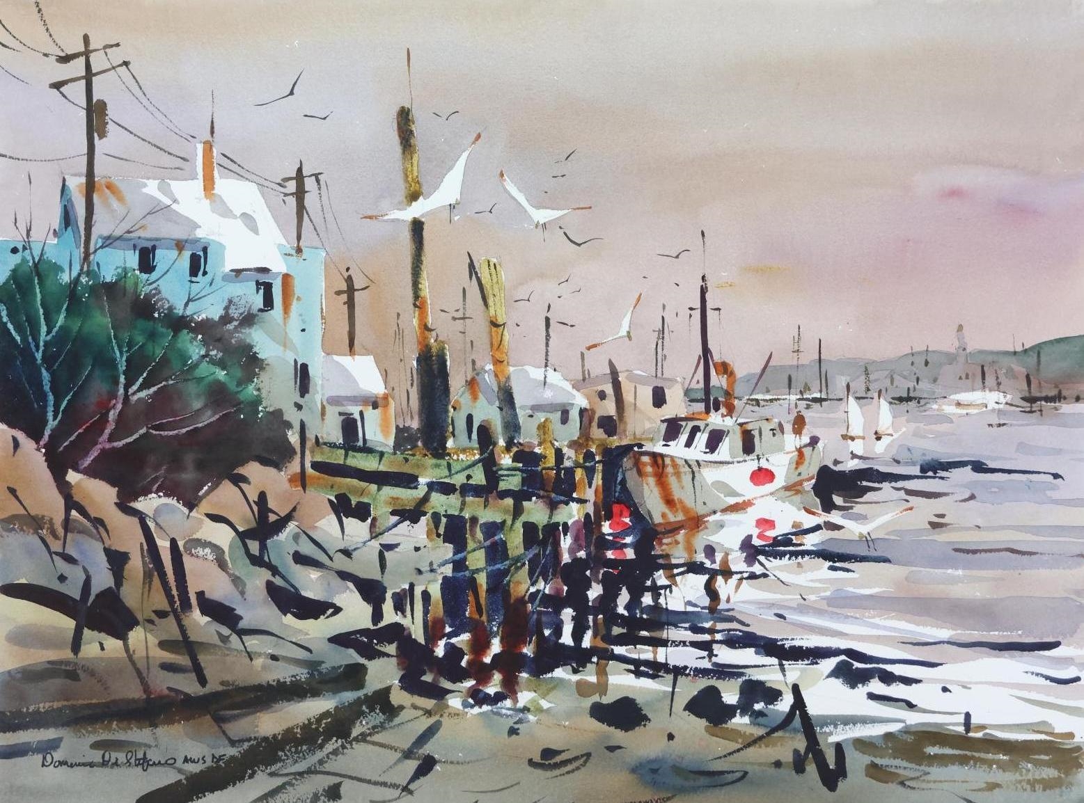 Dominic DiStefano | Harbor scene with sailboats | MutualArt