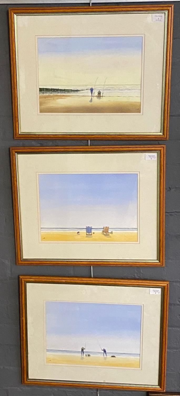 D. Hall | beach scenes with figures in deck chairs and fishermen ...