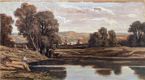 Nicolas Louis Cabat | Fisherman by a river | MutualArt