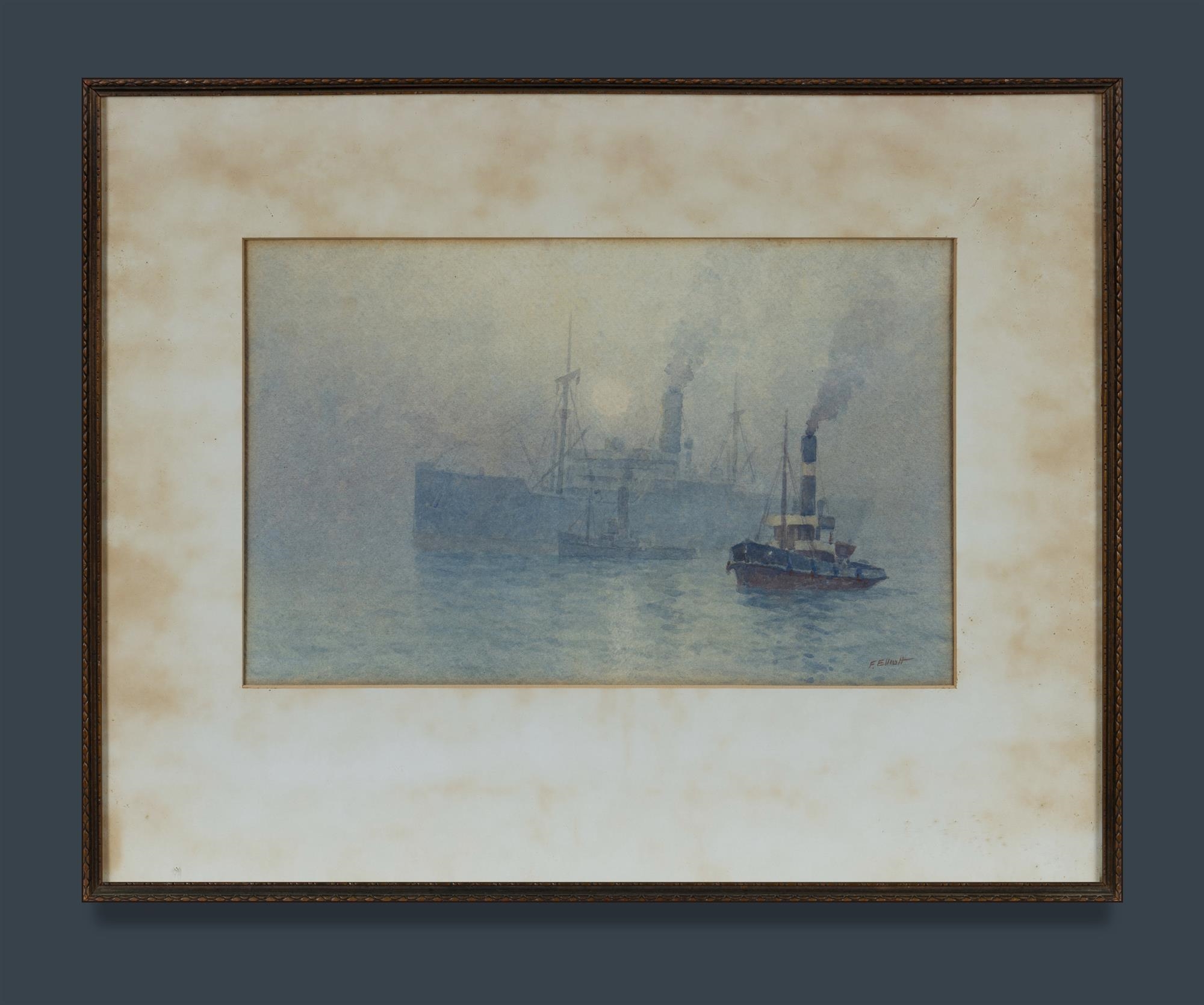 Frederick James Elliot | Steamer and Tugs in the Harbour | MutualArt