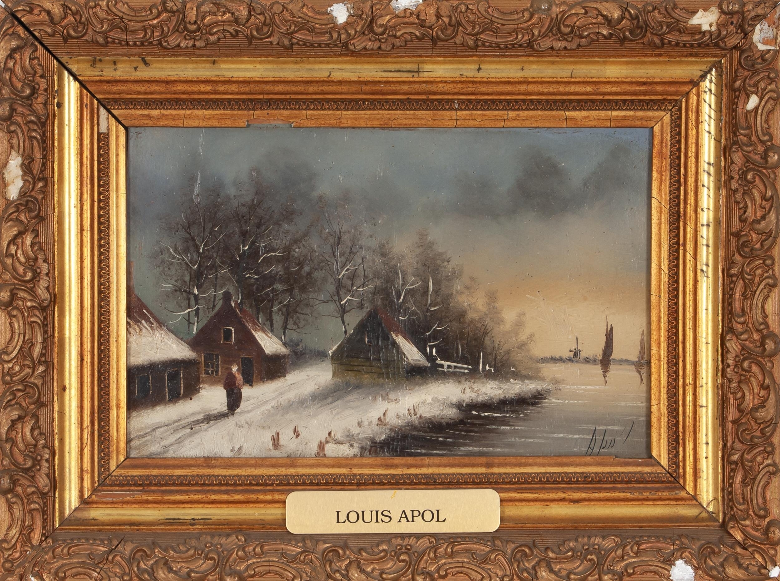 Louis Apol | WINTER SCENE BY CANAL | MutualArt