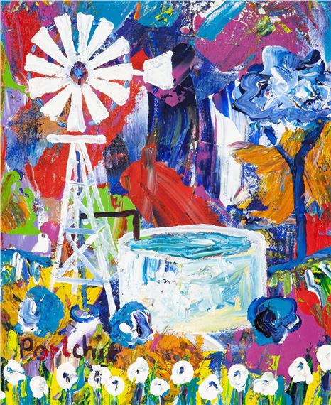 Portchie | LANDSKAP MET WINDPOMP DAM EN EEN BLOU BOOM | MutualArt