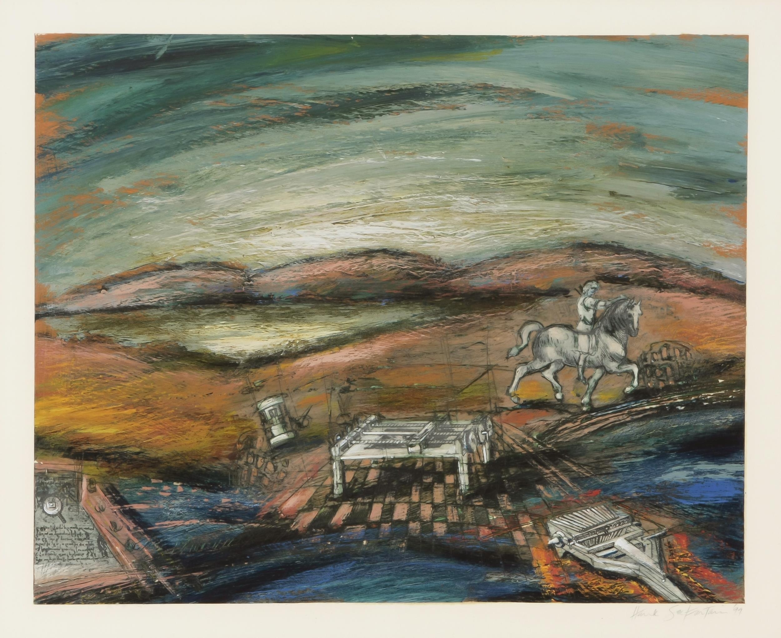 Henk Serfontein | ABSTRACT LANDSCAPE WITH HORSE RIDER (99) | MutualArt