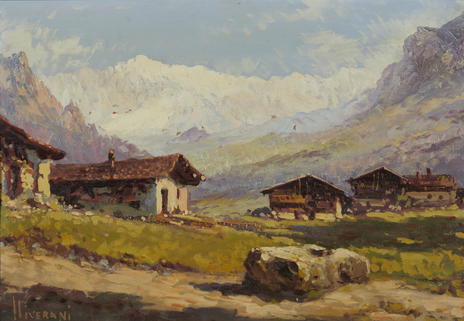 Luigi Liverani | Mountain landscape with houses | MutualArt