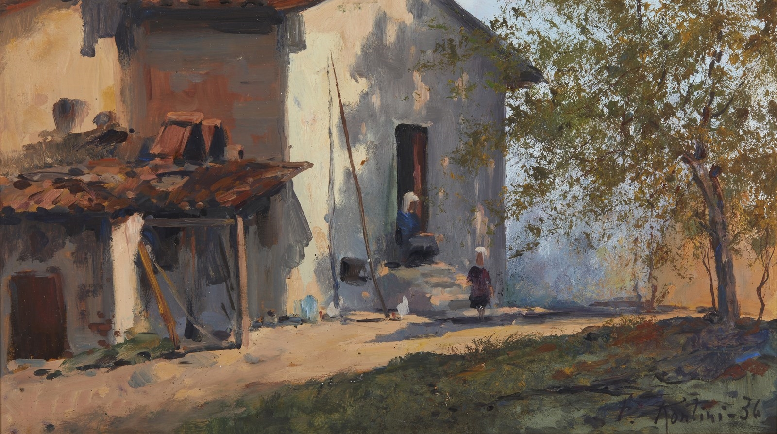 Ferruccio Rontini | Figures in a farmyard (1936) | MutualArt