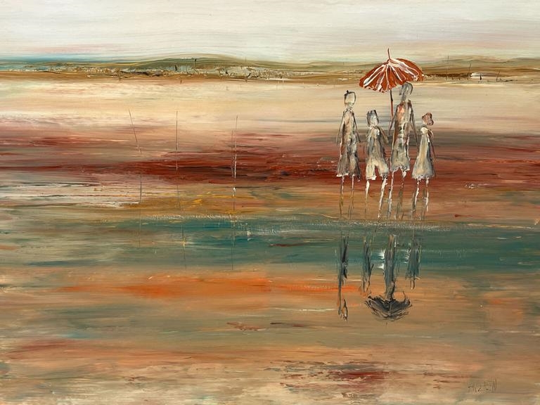 Tom Andersen | TOM ANDERSEN ACRYLIC - FAMILY AT THE BEACH 1988 - SIGNED ...