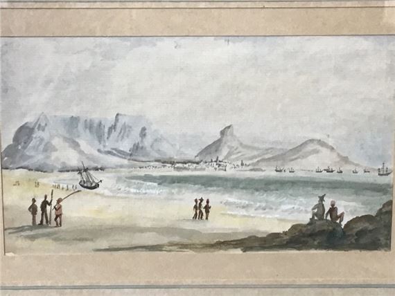 Charles Davidson Bell | coastal view with figures on beach (1857 ...