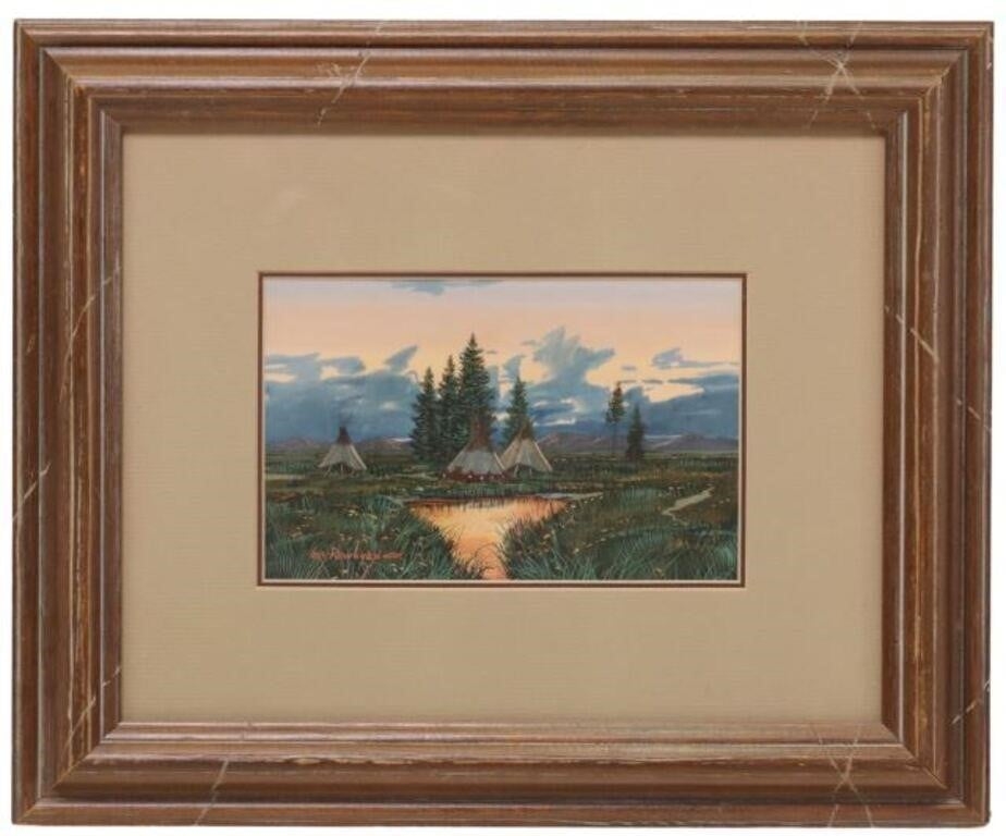 Guy Rowbury | Sunset over Native American Camp | MutualArt