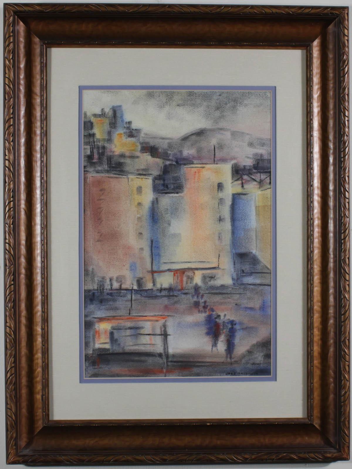 Jane Baldwin | Cityscape with industrial-looking buildings. | MutualArt