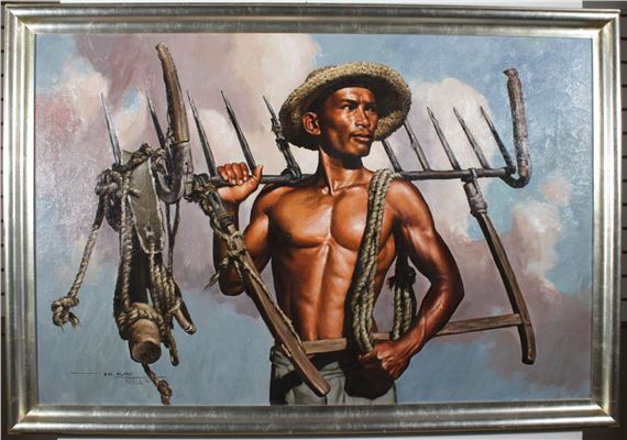 Benjamin Alano | Filipino man holding a plow | MutualArt