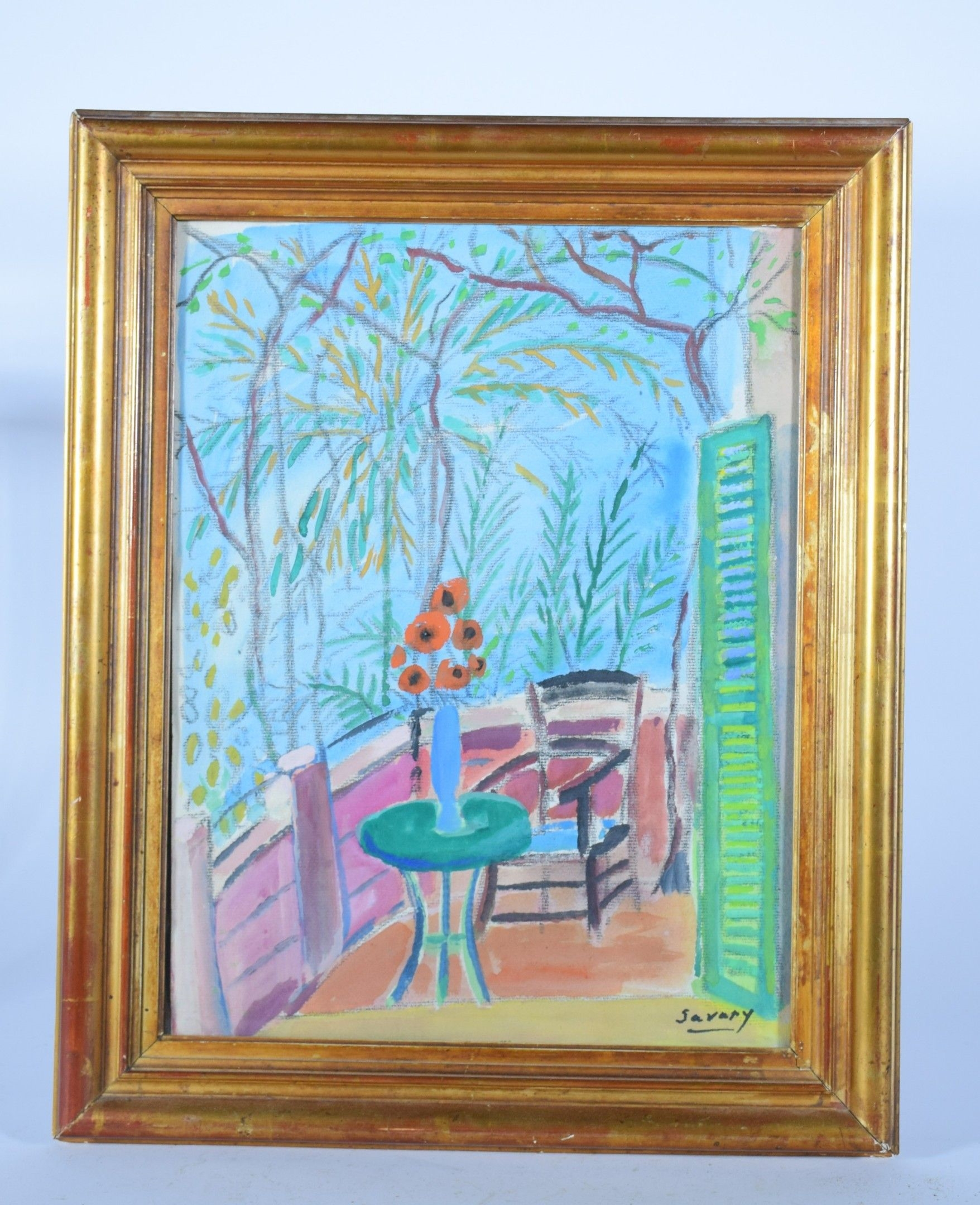 Robert Savary | Terrasse au vase de coquelicots | MutualArt