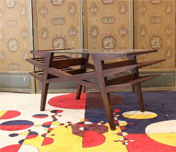 Maxime Old | Coffee table with newspaper holder at each end | MutualArt
