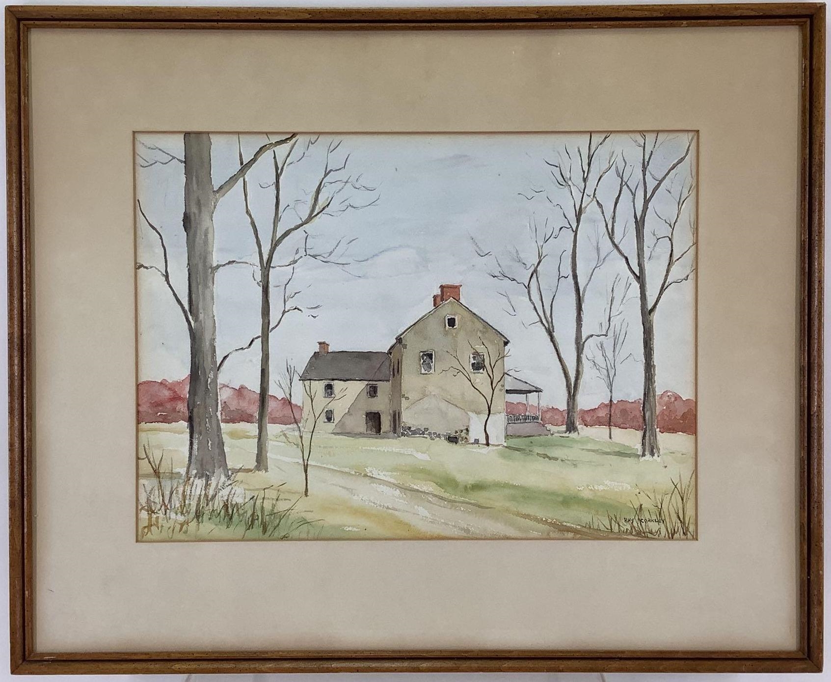 Ray Coakley | Rural landscape with stucco farmhouse | MutualArt