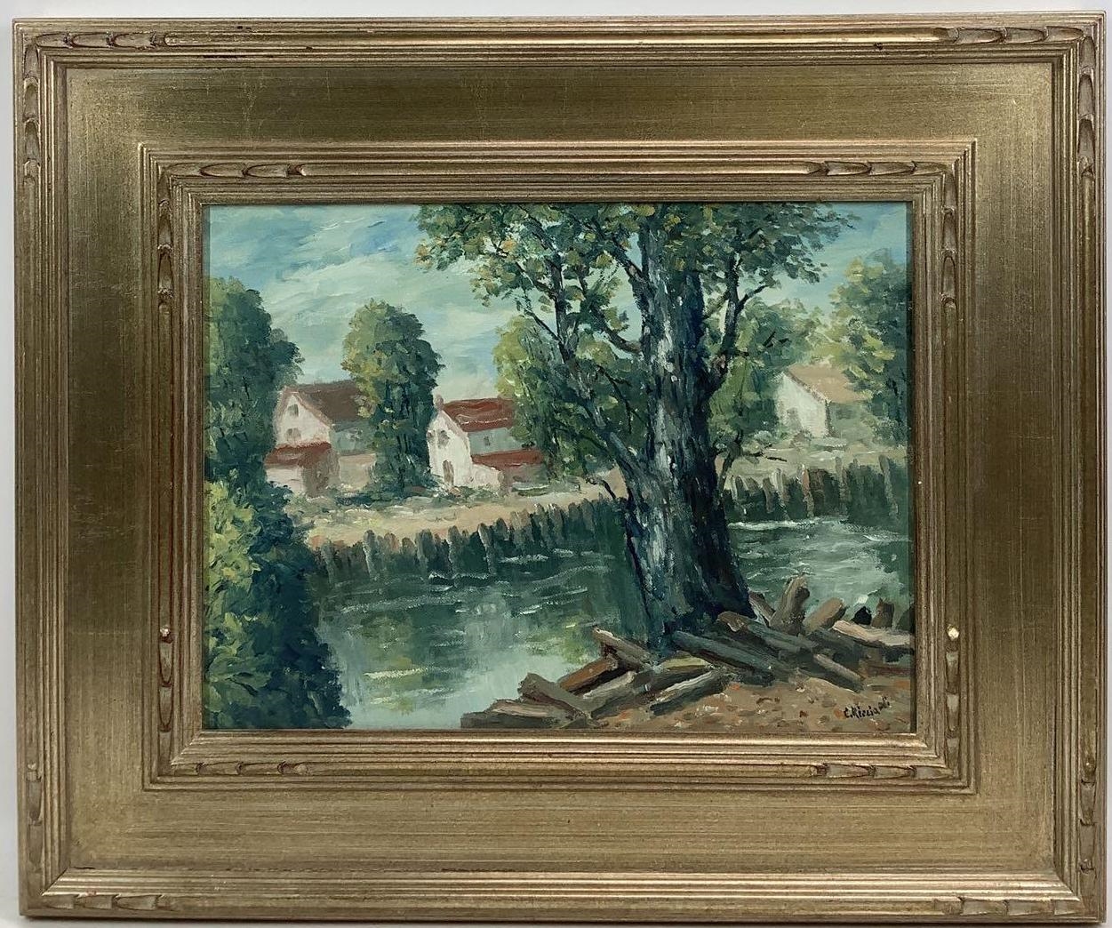 Cesare Ricciardi | Landscape with stream and houses | MutualArt