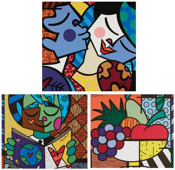 Romero Britto | Three works: Boy reading | MutualArt