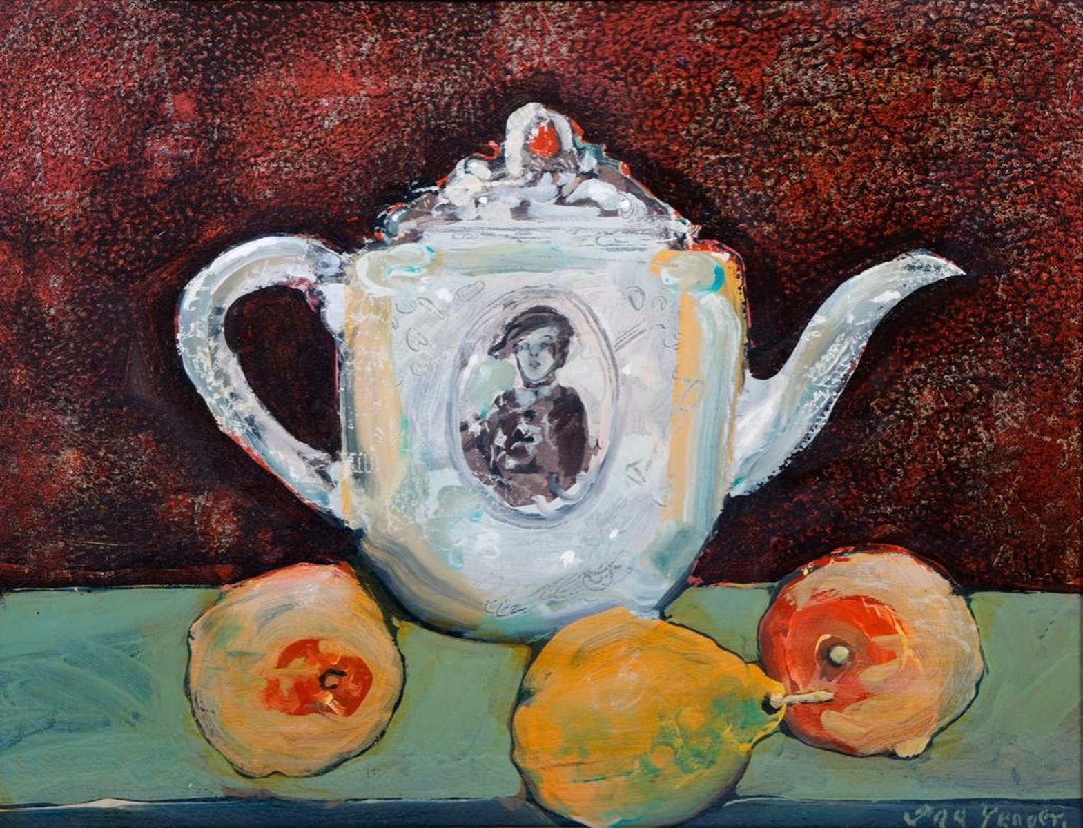 Ira Yeager | Still life with portrait teapot and pears | MutualArt