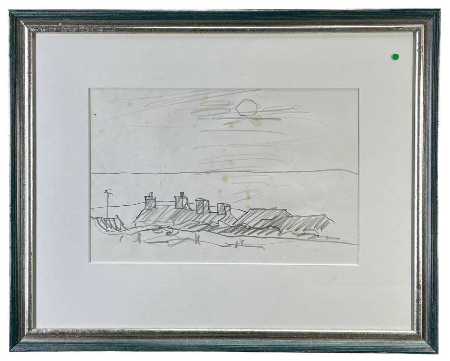 Kyffin Williams | Roofs of houses with sea beyond under sun | MutualArt