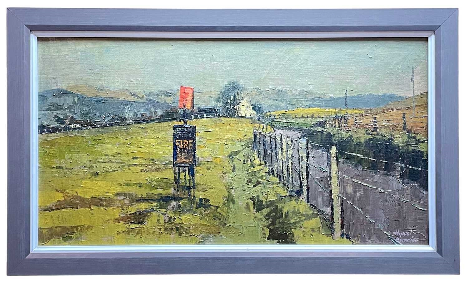 Hywel Harries | Ceredigion landscape with fire-safety sign and distant ...