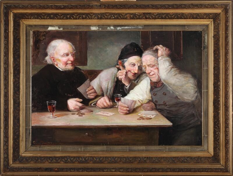 Olaf Simony Jensen | An interior from an inn with three men playing ...