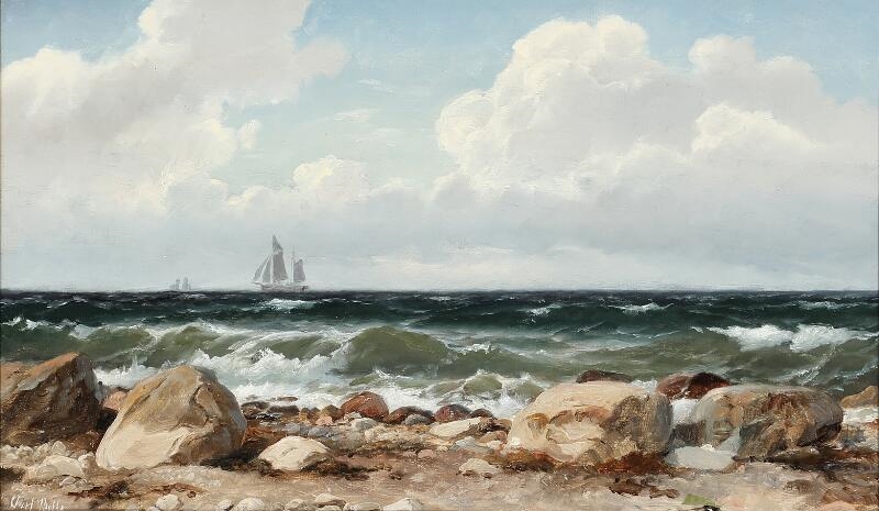 Carl Ludwig Bille | A view from a coast with sailing ships in the ...