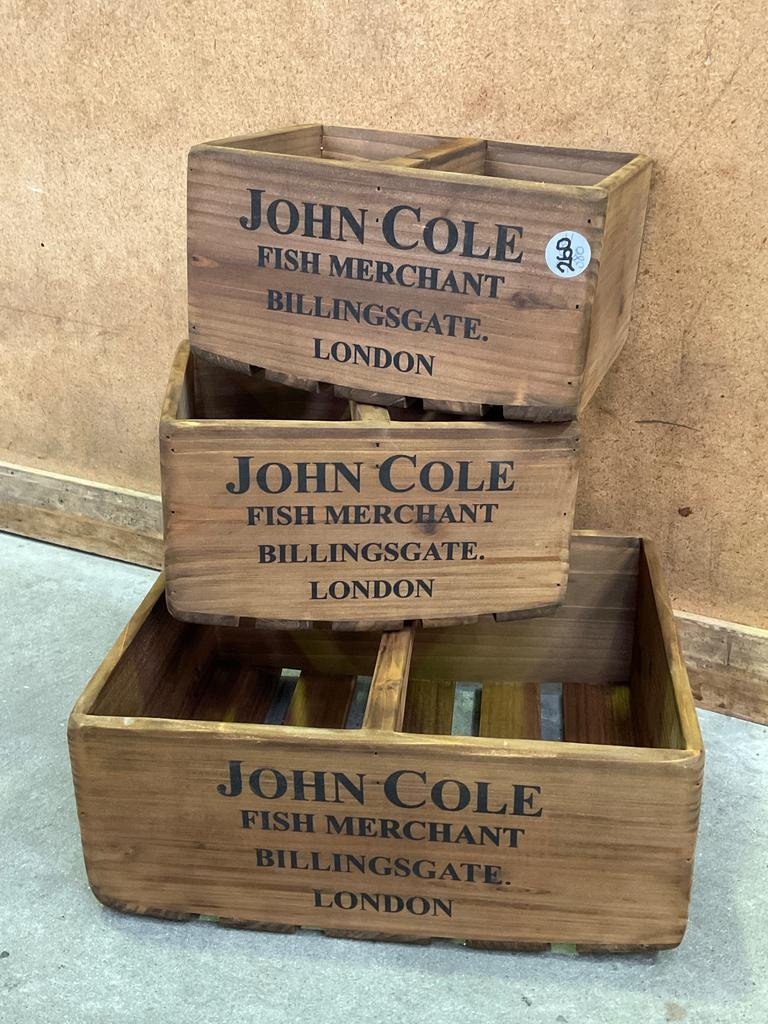 John Cole | SET OF 3 JOHN COLE FISH MERCHANT CRATES | MutualArt