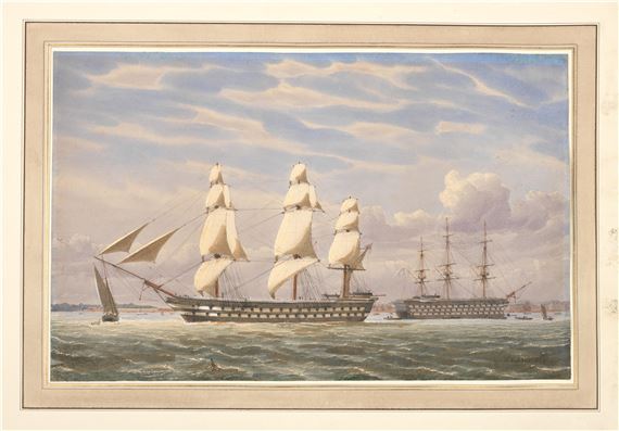 William Edward Atkins | HMS Edgar sailing out of Portsmouth Harbour ...