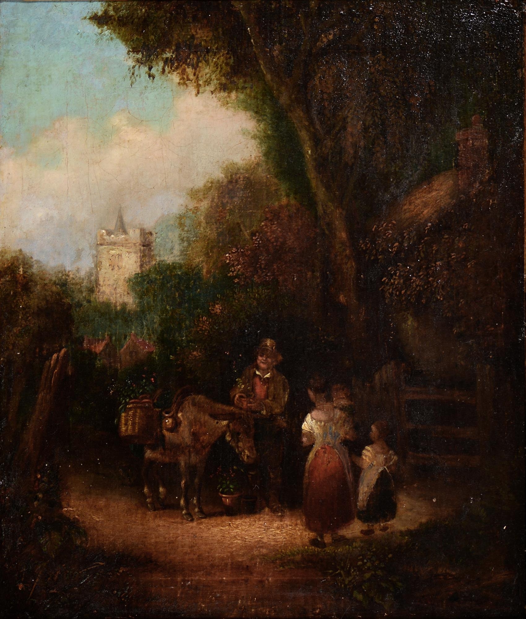 William Shayer Sr. | - Figures and a Donkey by a Stile, | MutualArt