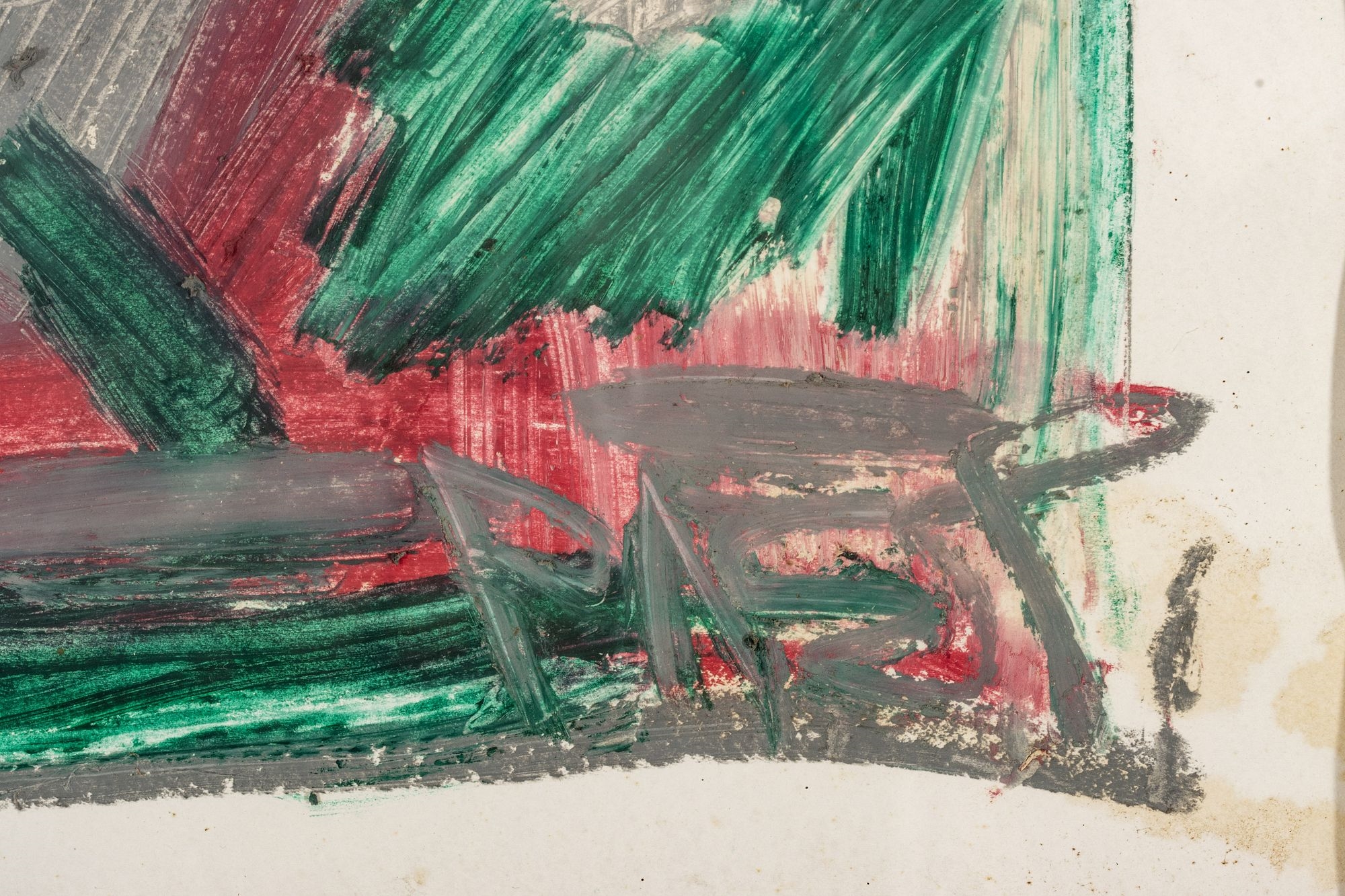 John Piet | A gestural conical form rendered in green, gray, and red ...