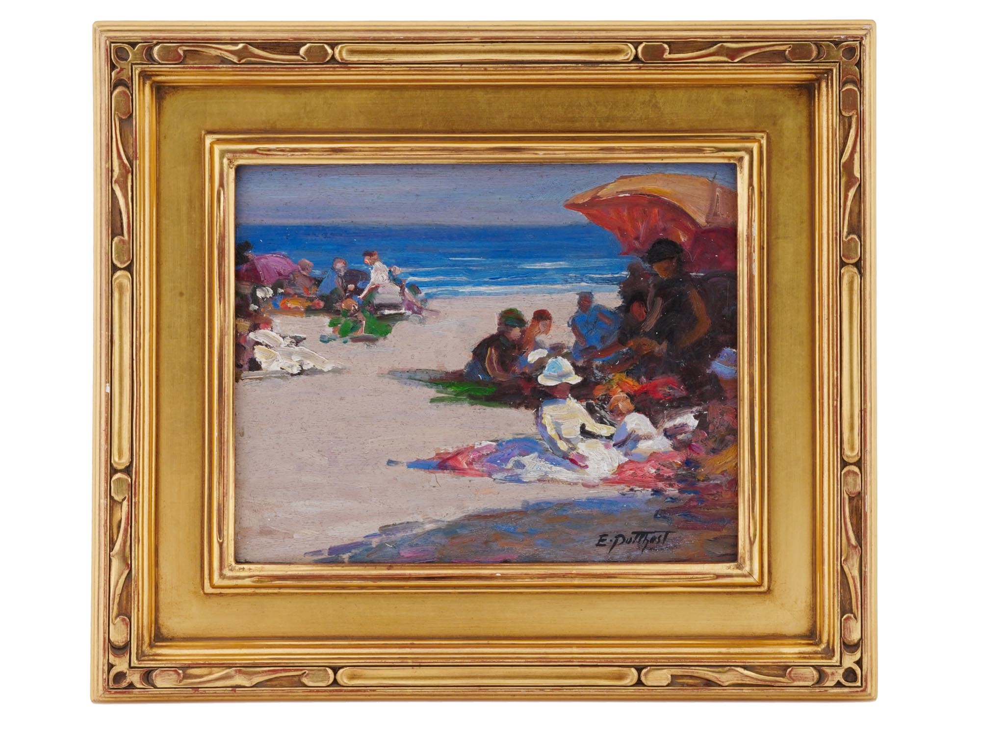 Edward Potthast | The artwork depicts a beach scene with a woman with ...
