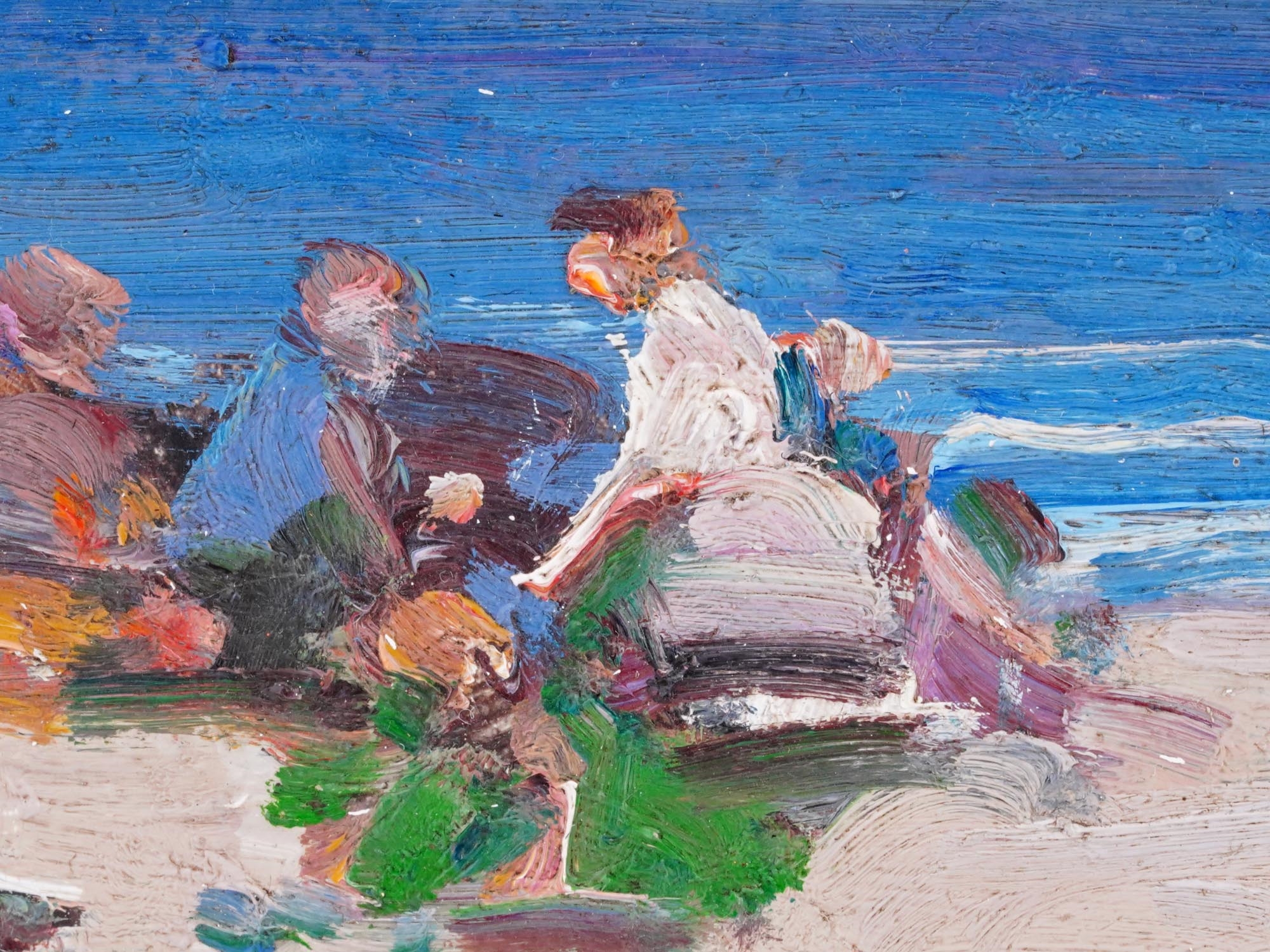 Edward Potthast | The artwork depicts a beach scene with a woman with ...